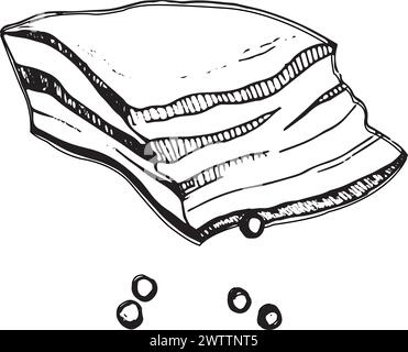 Vector illustration. A piece of lard, a slice of lard, cloves of garlic ...