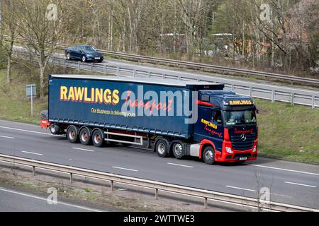 Rawlings Transport Mercedes lorry on the M40 motorway, Warwickshire, UK ...