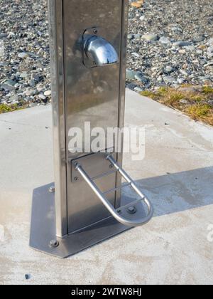 Pillar shower on the beach. Modern infrastructure at the resort. Body ...