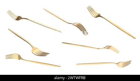 Shiny golden forks isolated on white, set Stock Photo - Alamy