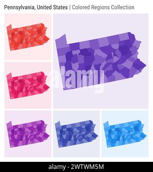 Pennsylvania, United States. Map collection. State shape. Colored ...