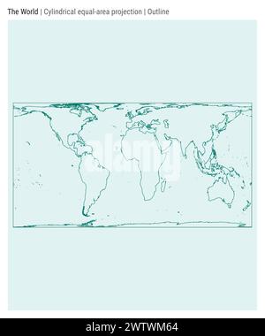 Vector world map. Cylindrical equal-area projection. Plain world ...