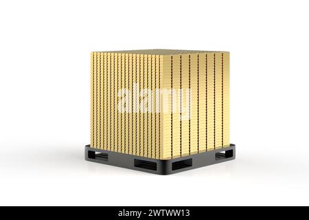 3d rendering heap of gold bullion on shelf isolated on white Stock ...