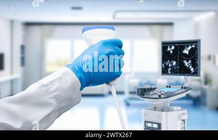 3d rendering ultrasound machine with sonographer in laboratory Stock ...