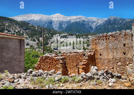 a house in the abandoned village of Ardana on the island of Crete ...