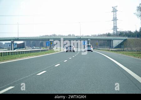 Majdan, Poland - March 10th, 2024 - A2 highway from driver's ...