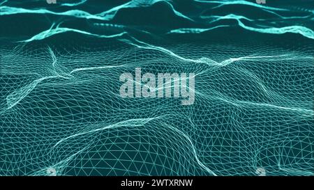 Cyberspace with hills and grid. Animation. 3D space with cyber relief ...