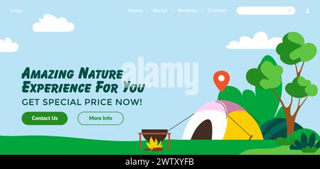 Camping in nature, special price offer, vector illustration, website ...