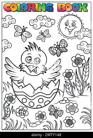 Chick doodle coloring page for children illustration Stock Vector Image ...