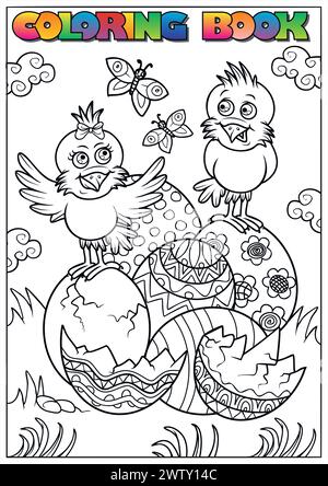 Chick doodle coloring page for children illustration Stock Vector Image ...