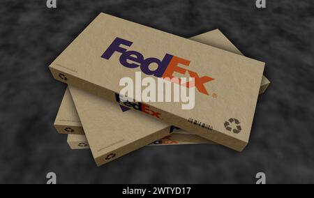 Poznan, Poland, March 12, 2024: Fedex delivery box production line ...
