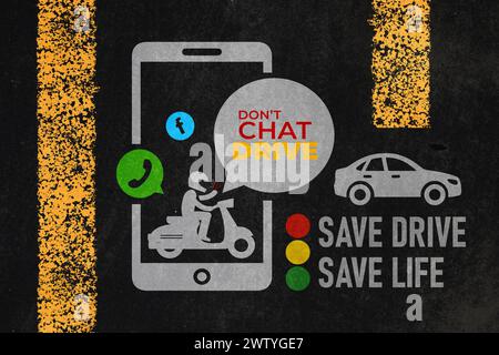 Don’t Chat and Drive - Road Safety Awareness Stock Photo - Alamy