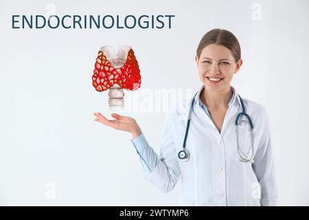Endocrinologist and thyroid illustration on light background Stock ...