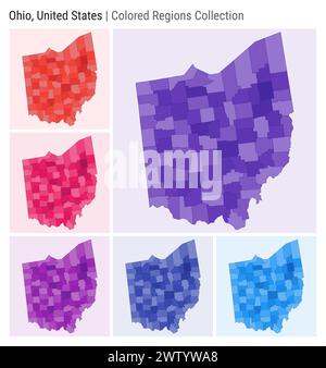 Ohio, United States. Map collection. State shape. Colored counties ...