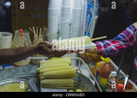 Boiled corn stand, typical Mexican street food. Food stall Stock Photo ...