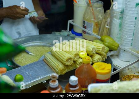 Boiled corn stand, typical Mexican street food. Food stall Stock Photo ...
