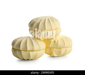 Sweet zefirs on white background Stock Photo - Alamy
