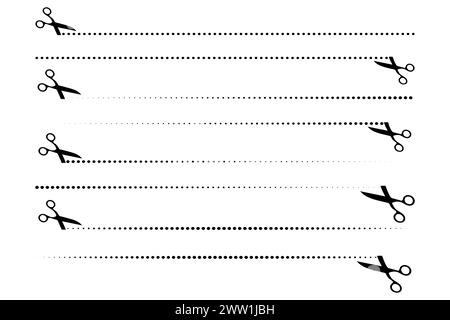 Vector scissors icon, dotted lines with scissors symbols, cutting line ...