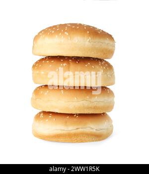 Stack of fresh hamburger buns isolated on white Stock Photo - Alamy