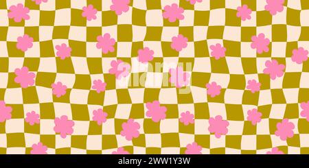 Y2k daisy grid seamless pattern. Colorful trendy checker board with ...