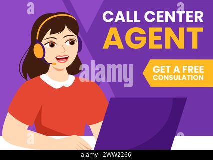 Call Center Agent Social Media Post Flat Cartoon Hand Drawn Templates ...