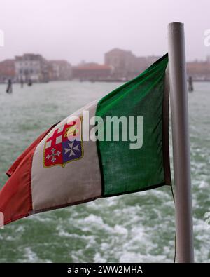 Italian National Maritime Flag Waving on Lake Como Italy. Blue water ...