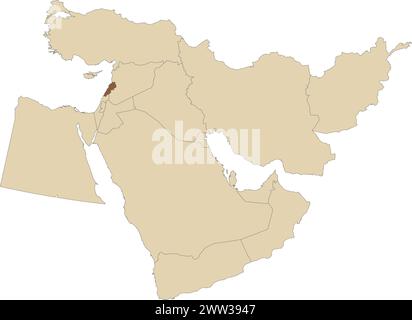 Dark brown map of YEMEN inside light brown map of the Middle East Stock ...