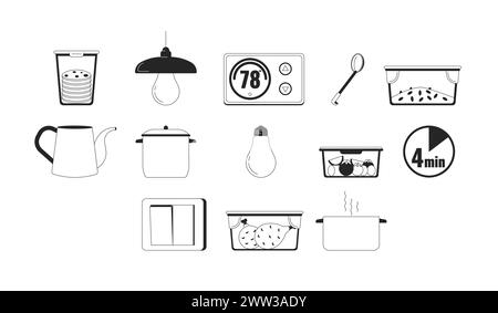 Conserving energy at household 2D linear cartoon objects set Stock ...