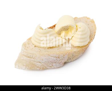 Tasty butter curl and slice of bread isolated on white Stock Photo - Alamy