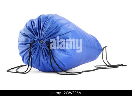 One blue drawstring bag isolated on white Stock Photo - Alamy