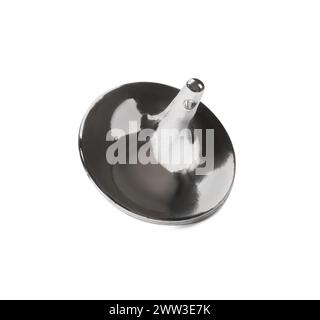 One silver spinning top on white background Stock Photo - Alamy