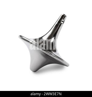 One silver spinning top on white background Stock Photo - Alamy