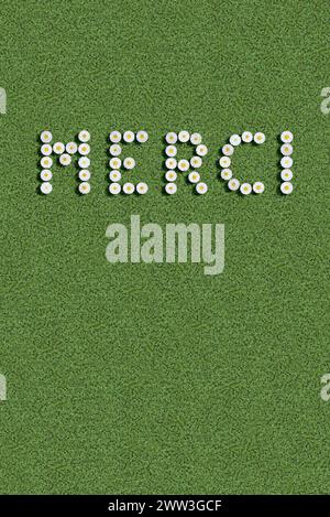 Merci Thanks Thank you in french language written with flowers Stock ...