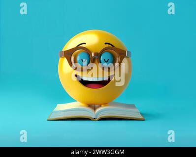 3d emoji reading a book emoticon symbol icon on blue background Stock ...