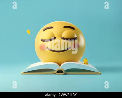 3d emoji reading a book emoticon symbol icon on blue background Stock ...