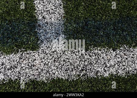 White markings of an artificial turf football field Stock Photo - Alamy