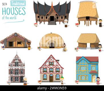 Vector illustration of a traditional Maori Wharenui house in cartoon ...