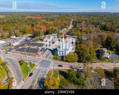 Wrentham historic town center aerial view at Town Common including ...