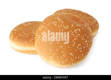 Three fresh hamburger buns isolated on white Stock Photo - Alamy