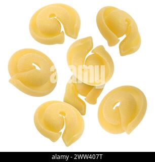 Raw dischi volanti pasta flying on white background Stock Photo - Alamy