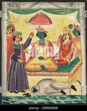 Vintage Indian Asian Art. Rama and Lakshmana slay the demon giant ...