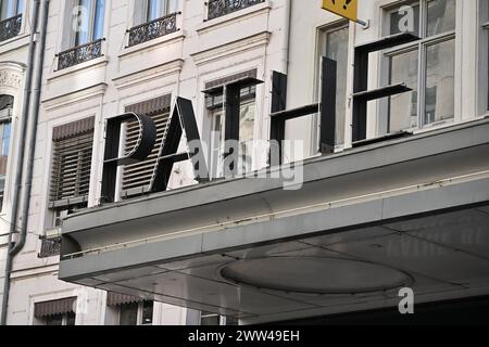Pathe Cinema Illustration of commercial signs and shops in Lyon, France ...