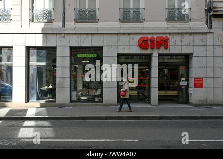 GiFi Illustration of commercial signs and shops in Lyon, France on ...