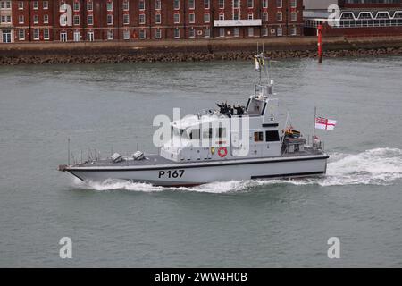 The Royal Navy patrol craft HMS TRUMPETER (P294) sails for a four month ...