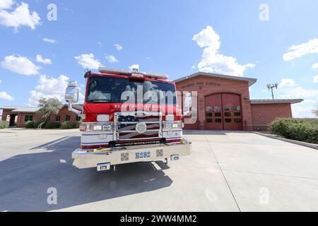 A Pierce Volterra electric fire truck is on display at the Oshkosh ...