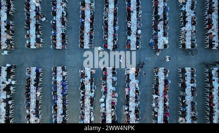 Aerial view of Muslims having iftar together during Ramadan Stock Photo ...