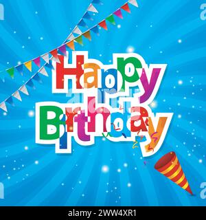 Happy Birthday Greeting Card with Exploding Confetti Popper, Vector ...