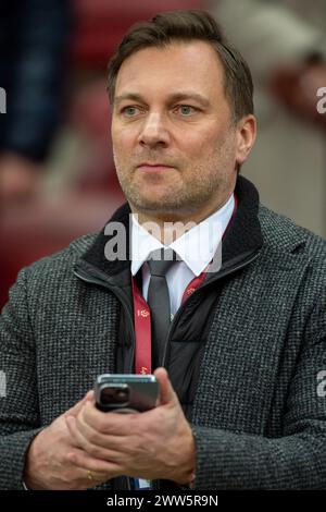 Warsaw, Poland. 21st Mar, 2024. Robert Lewandowski (C) of Poland with ...