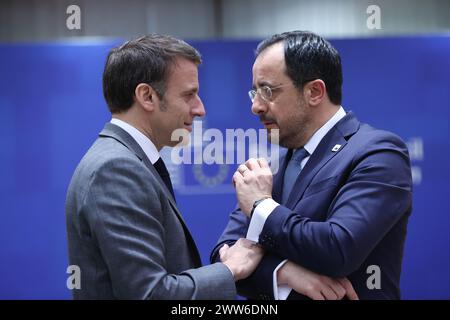Cypriot President Nikos Christodoulides talks to journalists during a ...