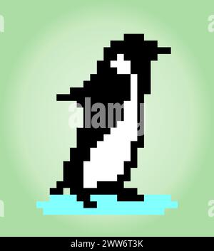 8 bit pixels penguin. Animals for game assets and cross stitch patterns in vector illustrations ...